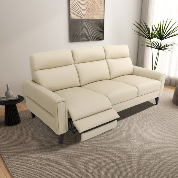 Corrigan Studio® Rahim 78.7" Wide Mid Century Modern Leather Incliner Sofa with Adjustable ...